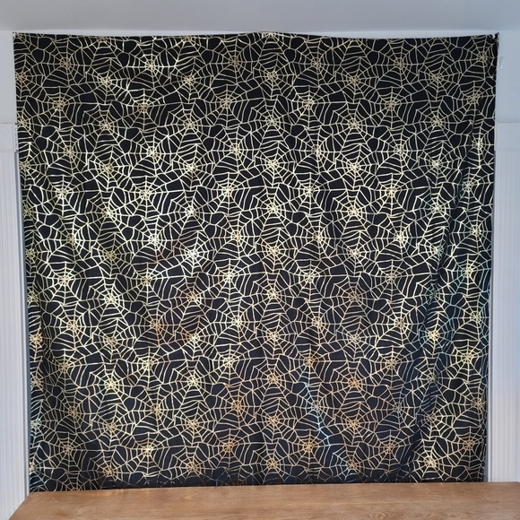 Bath | Spider Web Metallic Gold Black Shower Curtainused As A Backdrop ...